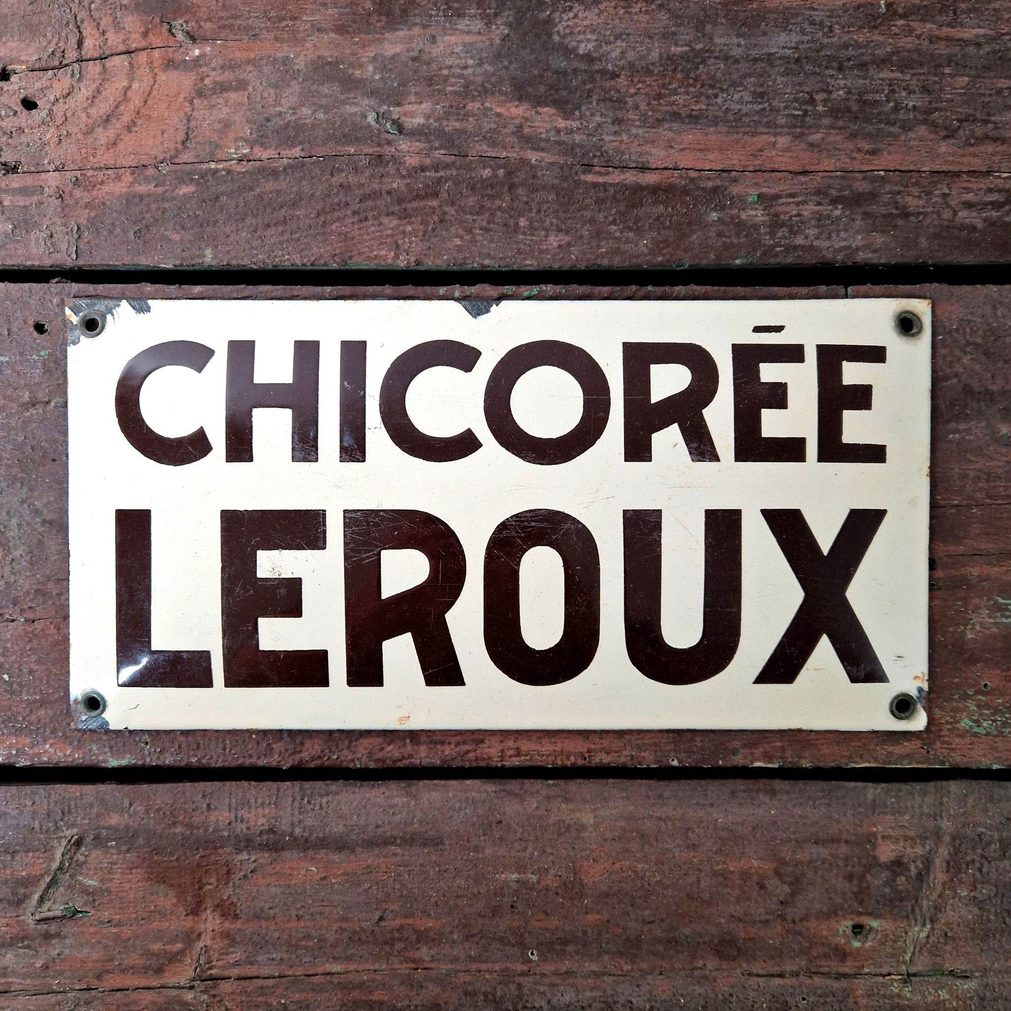 Enamel advertising sign "Leroux Chicory" – Brocante Jolbro